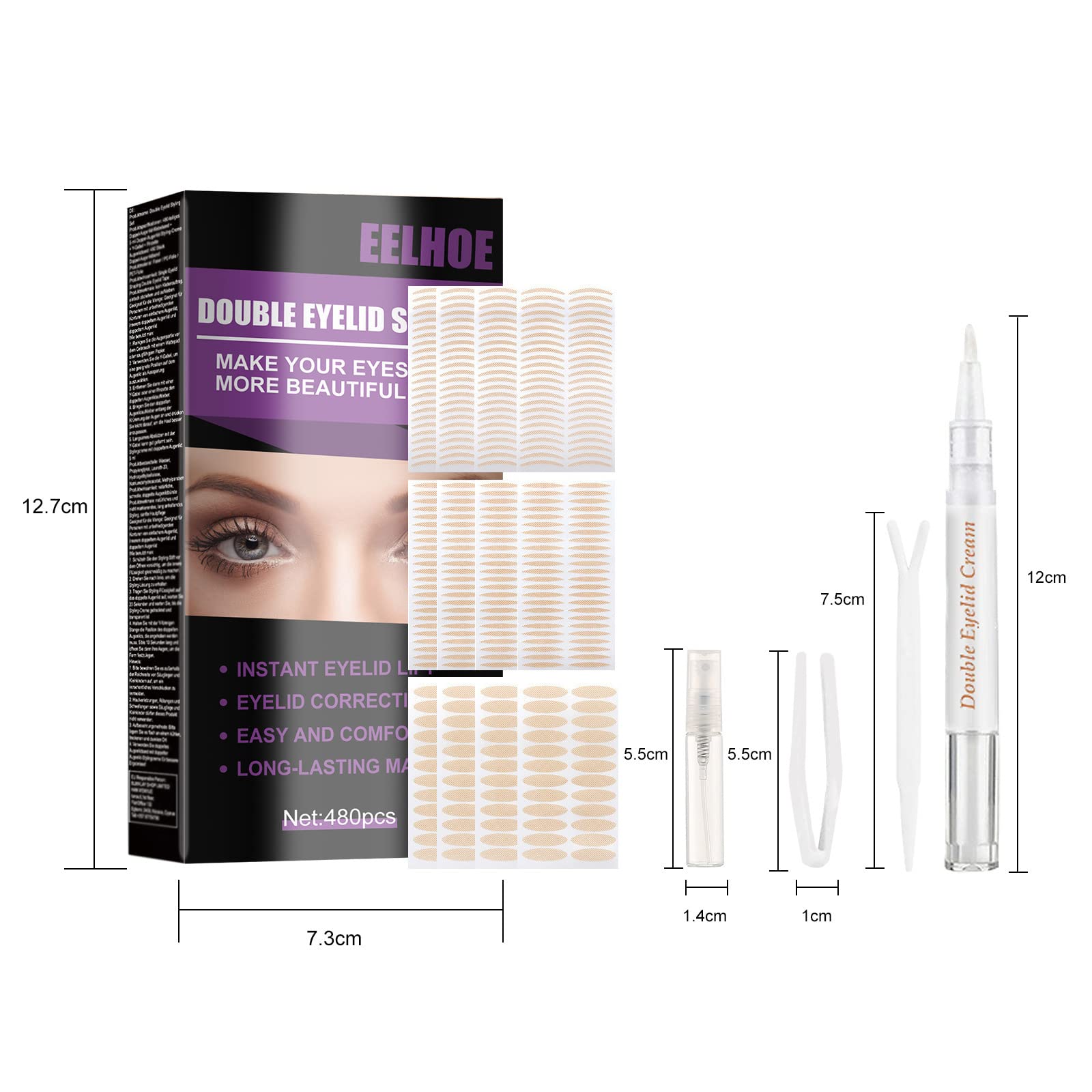 Lids by Design Eyelid Strips,Breathable and Waterproof Lids by Design Double Eyelid Strips with Fork Rods and Tweezers,for-Uneven/Droopy/Hooded-Eyelids