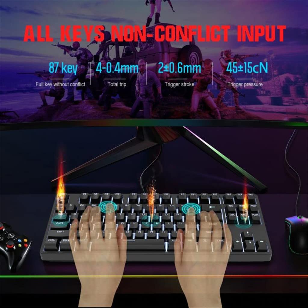 MJWDP Gaming Keyboard USB Wired Stable 87key Wired Keyboard RGB/Mix Backlit Led USB for Gamer Pc Laptop (Color : Black)