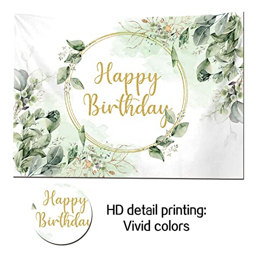 Greenery Succulent and Eucalyptus Leaves Photography Backdrop Bloom Eucalyptus Leaves Photo Background for Happy Birthday Party Decoration Cake Table Banner Supplies 7x5ft