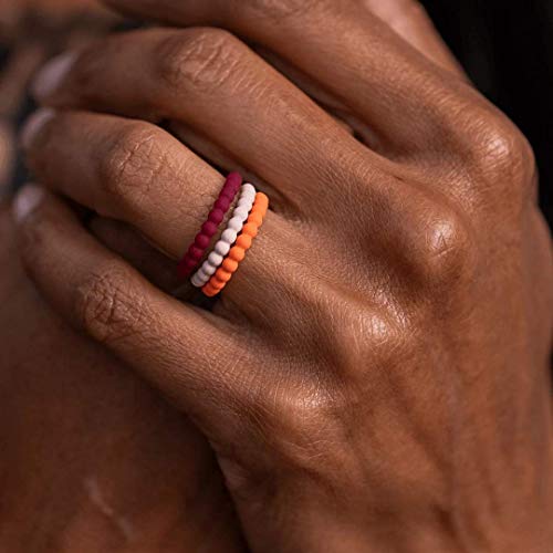 Enso Rings Stackable Beaded Silicone Wedding Ring β Hypoallergenic Unisex Stackable Wedding Band β Comfortable Minimalist Band β 2.5mm Wide, 8mm Thick (Pink Sand, Size 5)