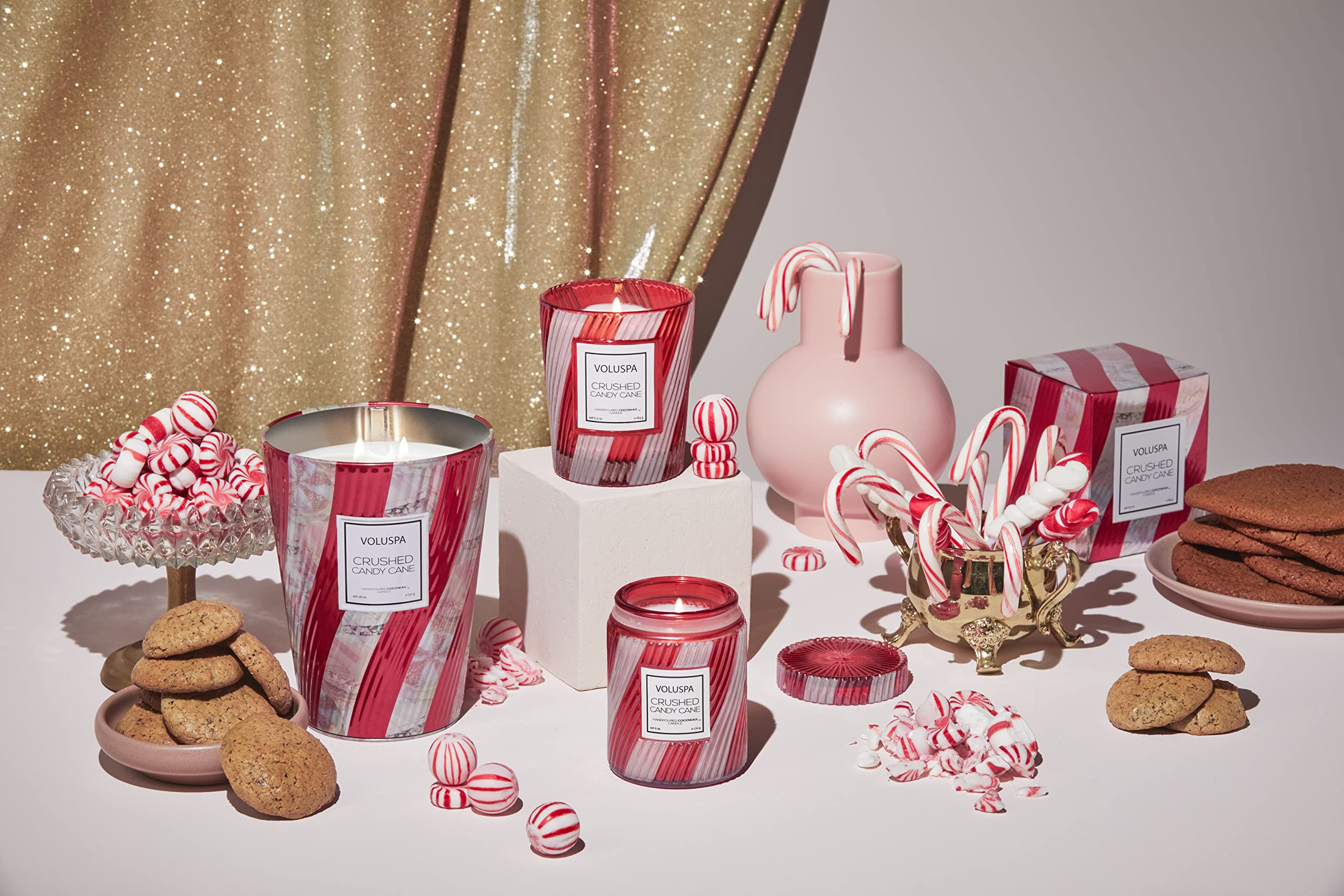 Voluspa Crushed Candy Cane Candle | Classic Boxed Candle | 6.5 Ounces | 40 Hour Burn Time | All Natural Wicks and Coconut Wax for Clean Burning | Vegan | Non-Toxic