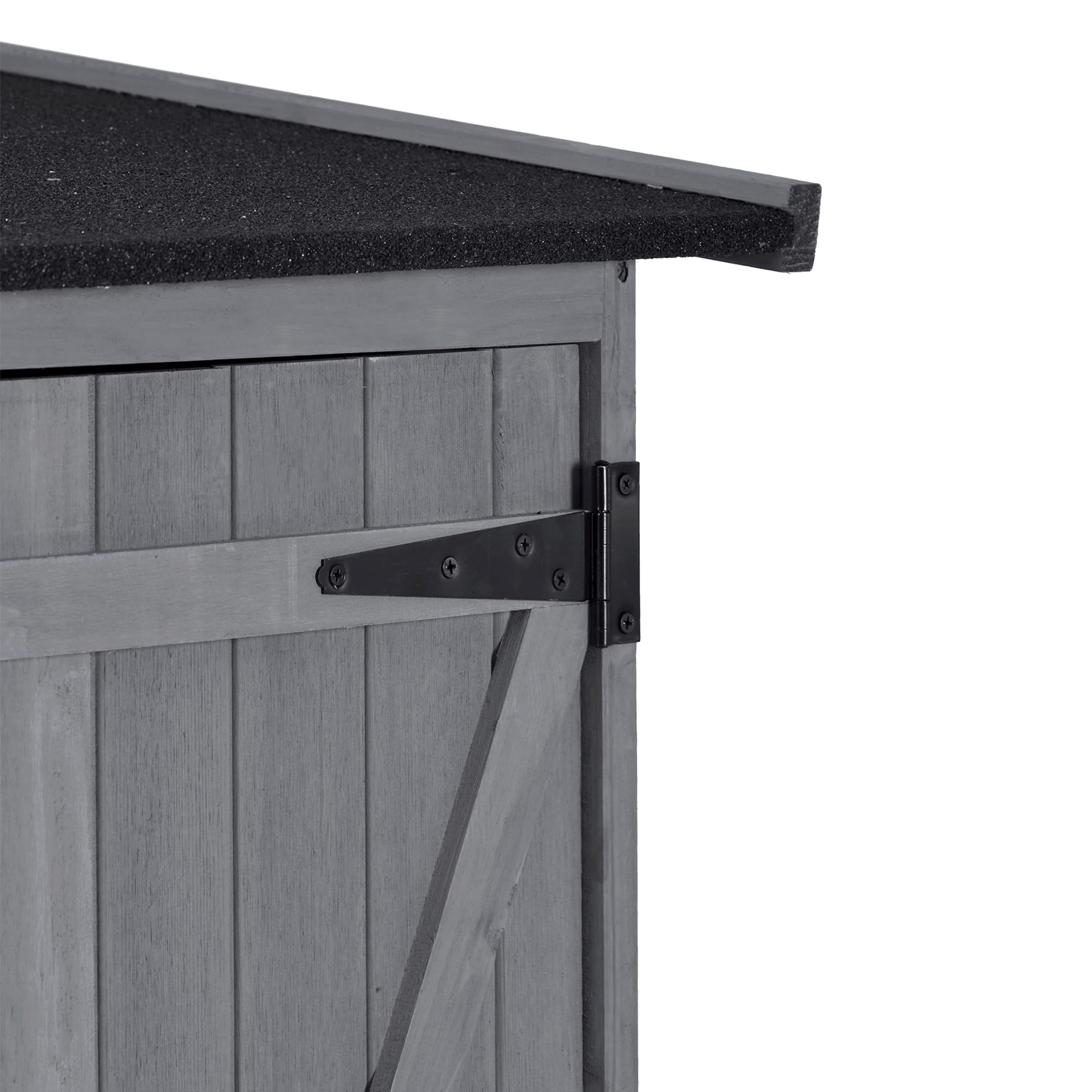 LOUHME Outdoor Wooden Storage Shed, 5.3ft Hx4.6ft L Garden Storage Cabinet with Waterproof Asphalt Roof, Double Lockable Doors and 3-Tier Shelves for Patio Backyard, Ideal Tool Organizer, Gray