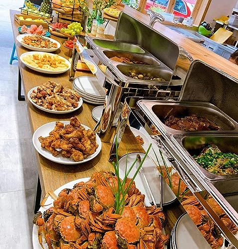 Stainless Steel Chafing Dishes with Lid for Parties, 9L Commercial Food Warmer for Buffet, Buffet Server with 3 Kind of Warming Tray for Holidays, Catering, Home Dinners