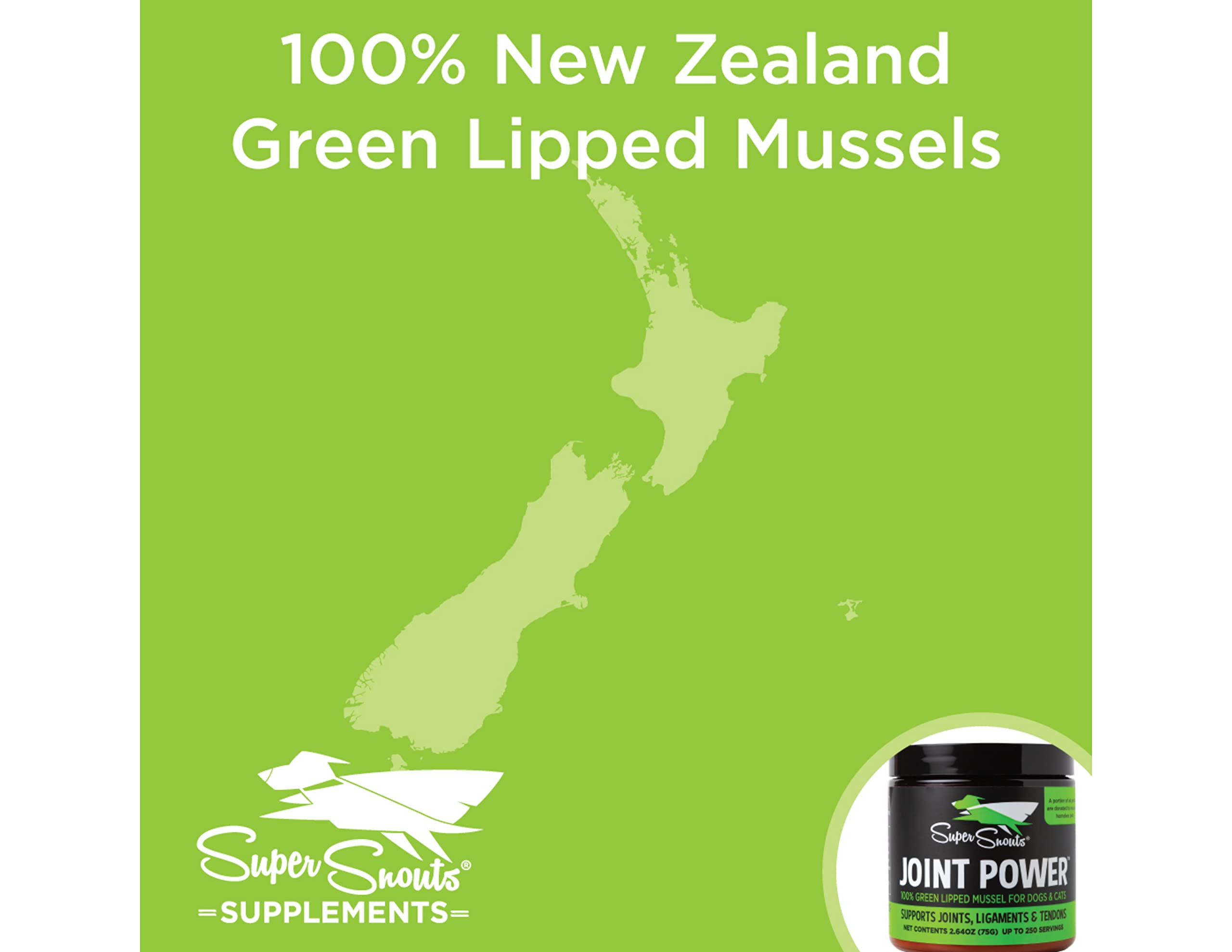 Super Snouts Joint Power 100% Green Lipped Mussels for Dogs & Cats - Dog Joint Supplement Powder Supports Joints, Tendons, Ligaments (2.64 oz, Pack of 2)