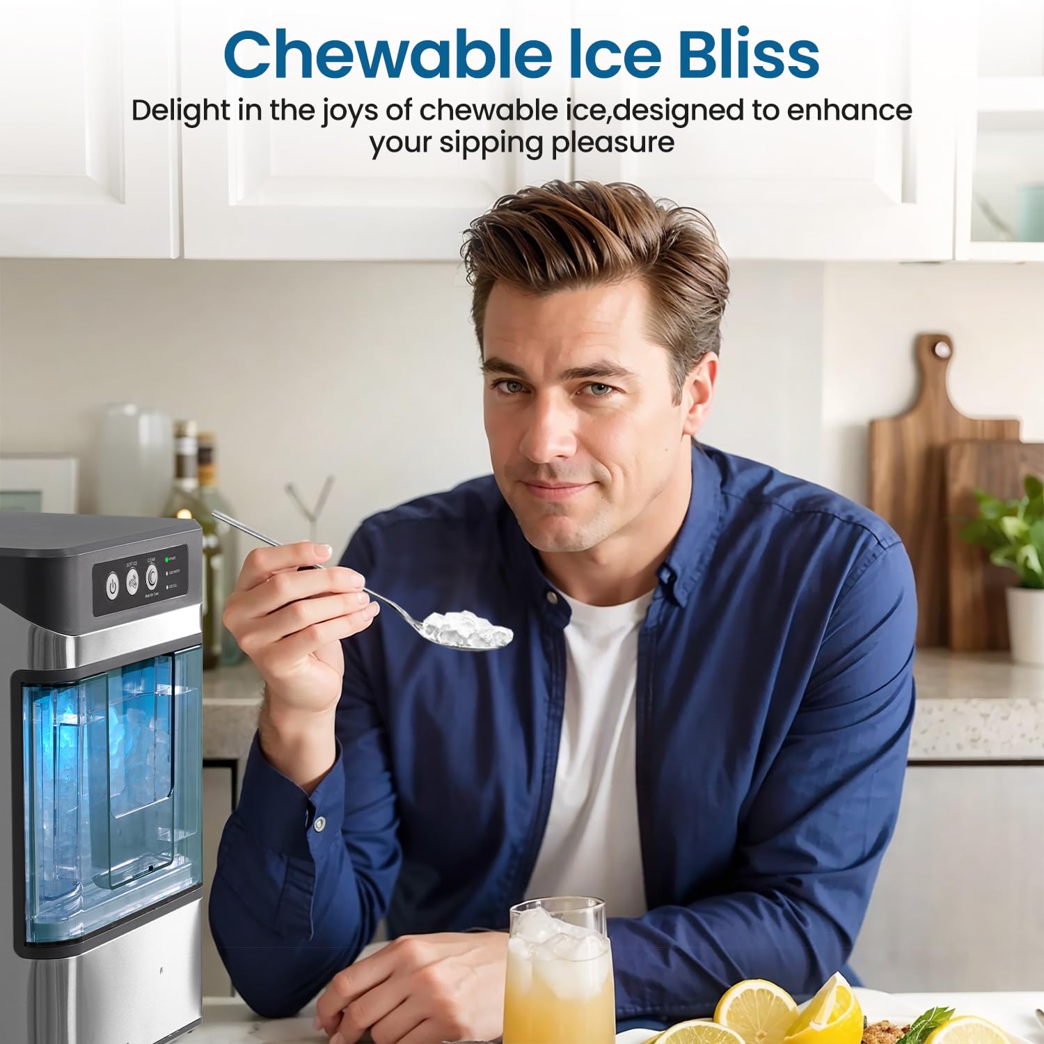 Nugget Ice Maker Coutertop,Chewable Soft Ice Maker Machine,Ready in 6 Mins,41Lbs per Day,Table Top Ice Cube Maker for Home, Self-Cleaning,Stainless Steel,Ideal for Parties, Kitchens, Bars, Offices