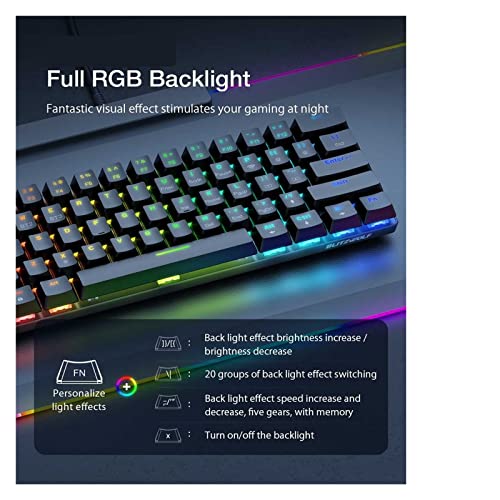 Mechanical Keyboard 61 Keys Mechanical Keyboard Hot Swappable Wired Dual Mode 60% Gaming Bluetooth Wireless Keyboard with Software (Size : Red Switch, Color : C)