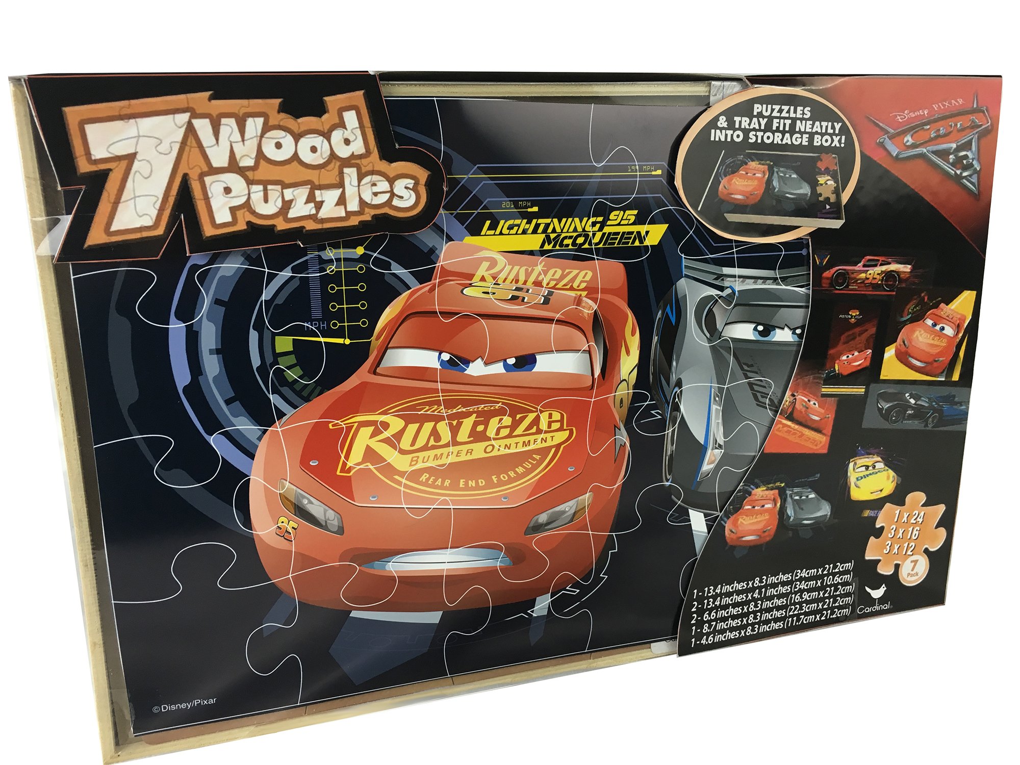 Disney Cars 3 7 Wood Puzzles in Wooden Storage Box (styles will vary)