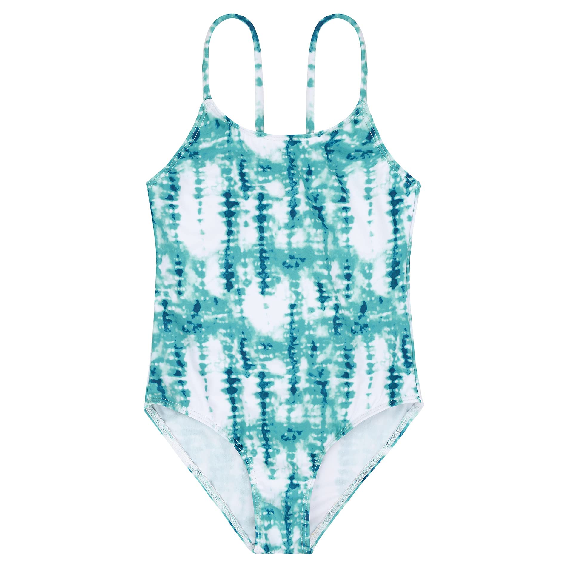Toddler Girl Swimsuit UPF 50+ Sun Protection Girl One Piece Bathing Suit Girls' Swimwear Green Tied Dyed 7-8T