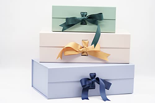 PAPER GENIUS Pack of 2 - Luxury Gift Box-13X9X4.5 Inches-with 2 Satin Ribbons | Gift Boxes for Presents | Gift Boxes with Lids for Valentines Day and Birthday (Mint Green)