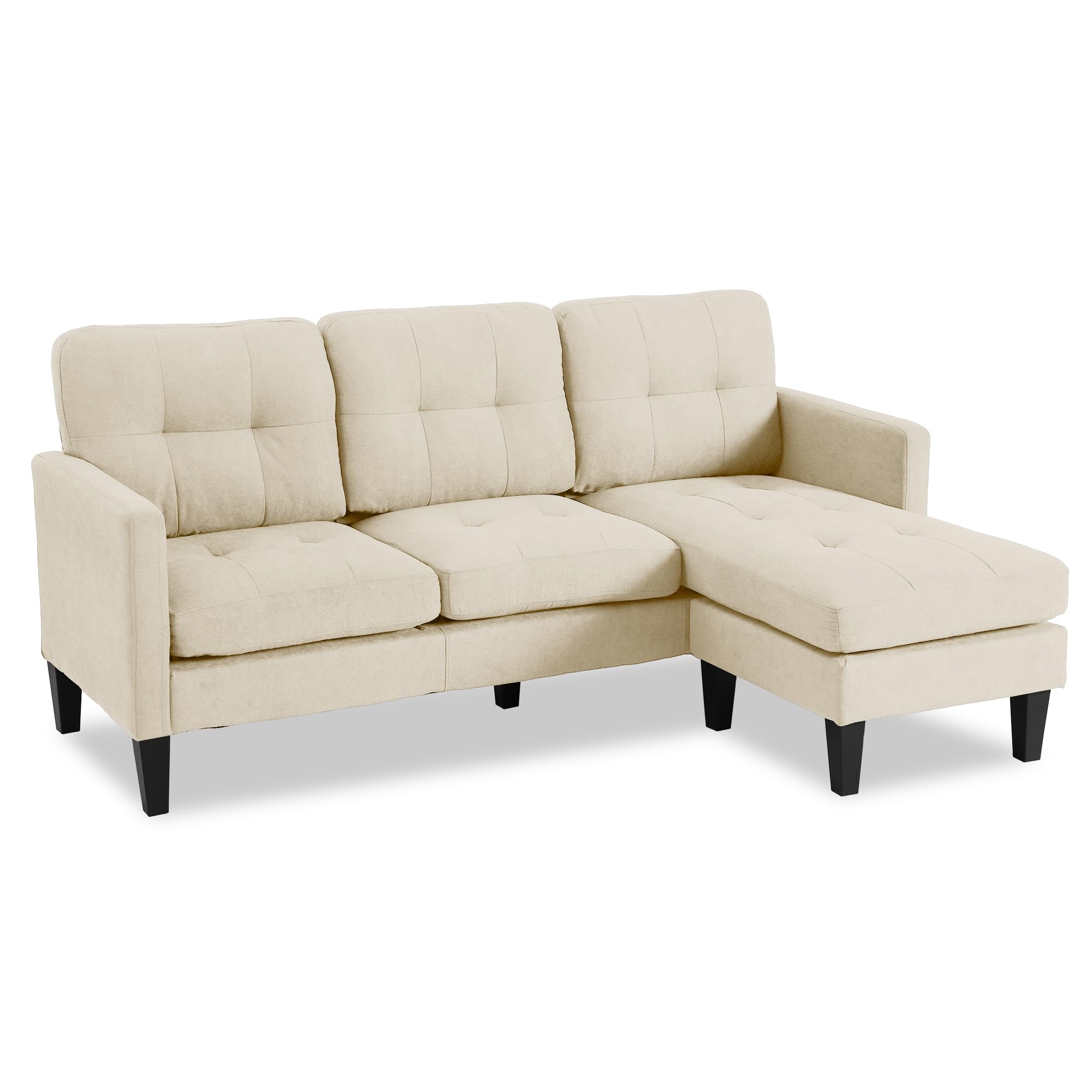LETATA Convertible Sectional Sofa Couch with Chaise, Black L Shaped Couch Sofa Set with Reversible Ottoman, Modern Small Sectional Couches for Living Room,Apartment,Small Spaces (Beige)