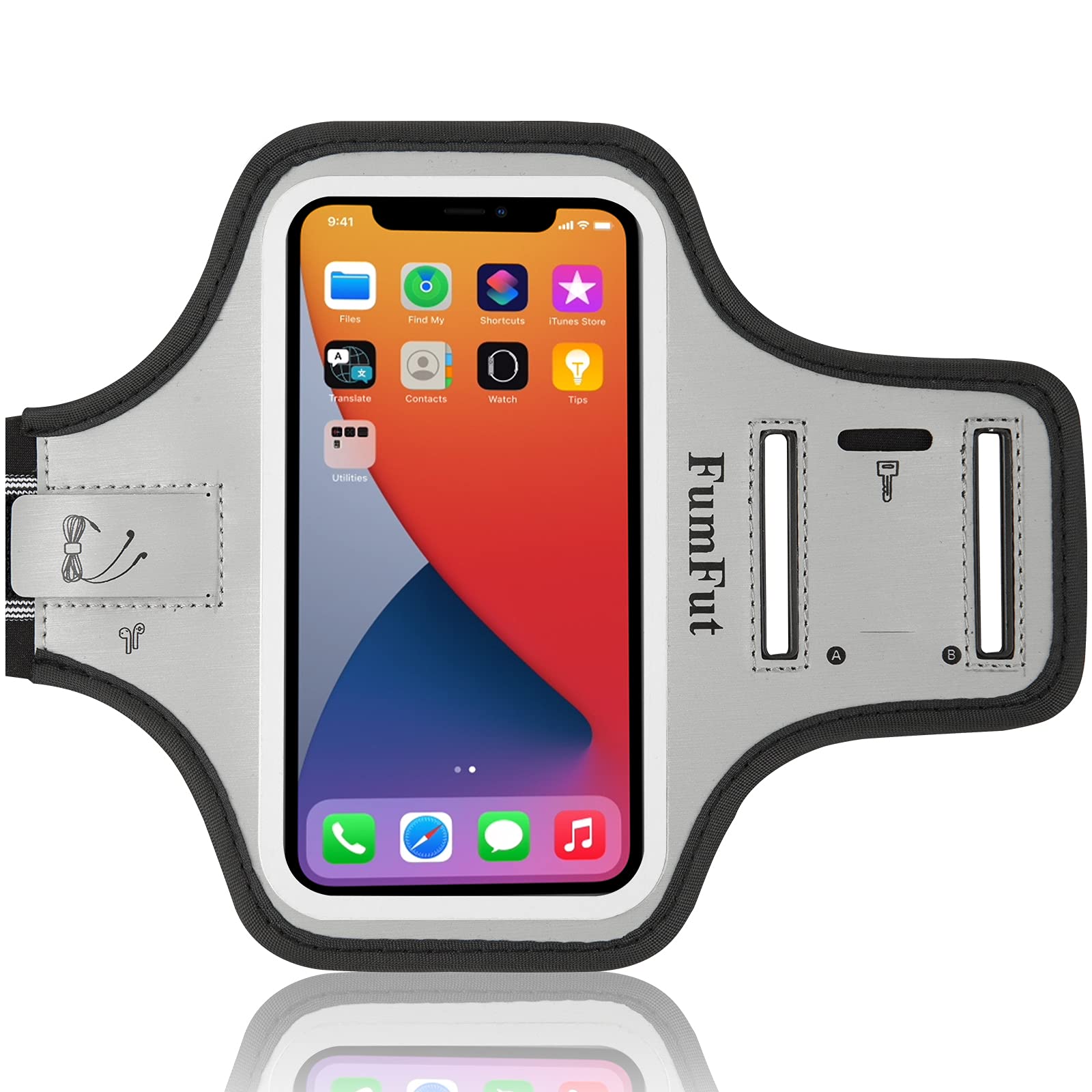 FumFut Water Resistant Cell Phone Armband Case Running Holder for iPhone Pro Max Plus Mini SE(12/11/X/XS/XR/8/7/6/5)Galaxy S Ultra Plus Lite Edge Note (21/20/10/9/8/7/6/5) Adjustable Strap Pocket Key