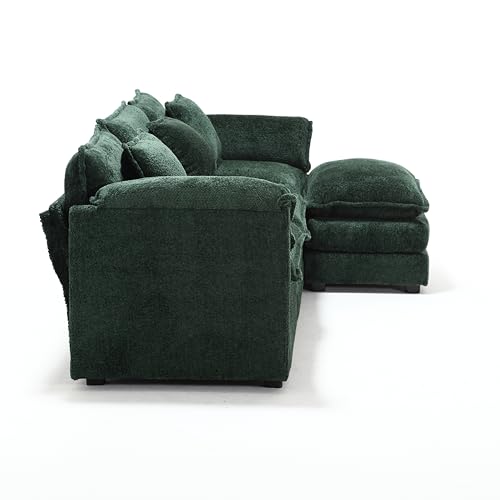 Oversized Convertible Modular Sectional Sofa with Movable Ottoman for Living Room, Modern Chenille Upholstery L Shaped Cloud Couch, Comfy Sleeper Sofa&Couches with Solid Wood Legs & Memory Foam