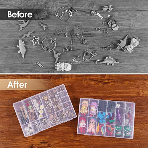 QUEFE 5 Pack 36 Grids Clear Plastic Organizer Storage Box Container, Craft Storage with Adjustable Dividers for Beads, Art DIY, Crafts, Jewelry, Fishing Tackle with Label Stickers