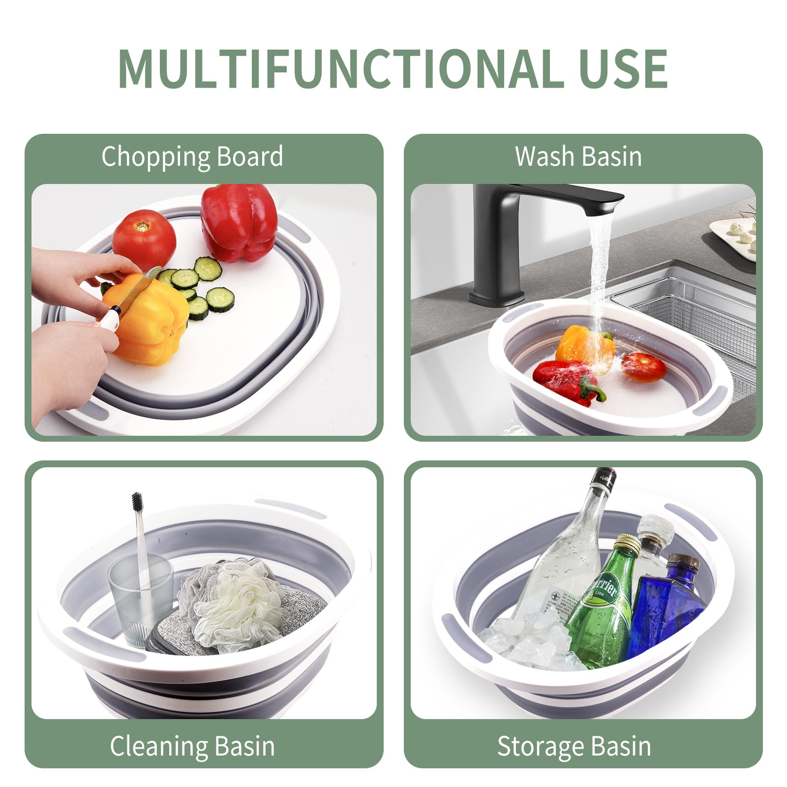 Mecyfaty Collapsible Wash Basin with 8L Capacity, Functions as Both a Dish Basin and a Cutting Board. Portable and Suitable for Use as a Dish Pan for Kitchen Sinks, Camping Sinks