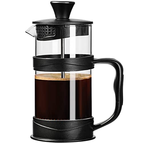 PARACITY French Press Coffee/Tea Maker, Camping Mini Coffee/Tea Press of 304 Stainless Steel Filter and Heat Resistant Glass, Cold Brew Coffee Maker 12OZ for Travel& Home Gift(Black)
