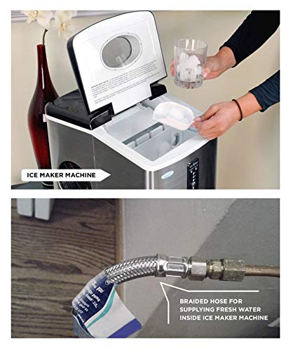 HIGHCRAFT 48847 Lead-Free Stainless Steel Braided Ice Maker Supply Line with Two 1/4'' Fittings on Both Ends, 300