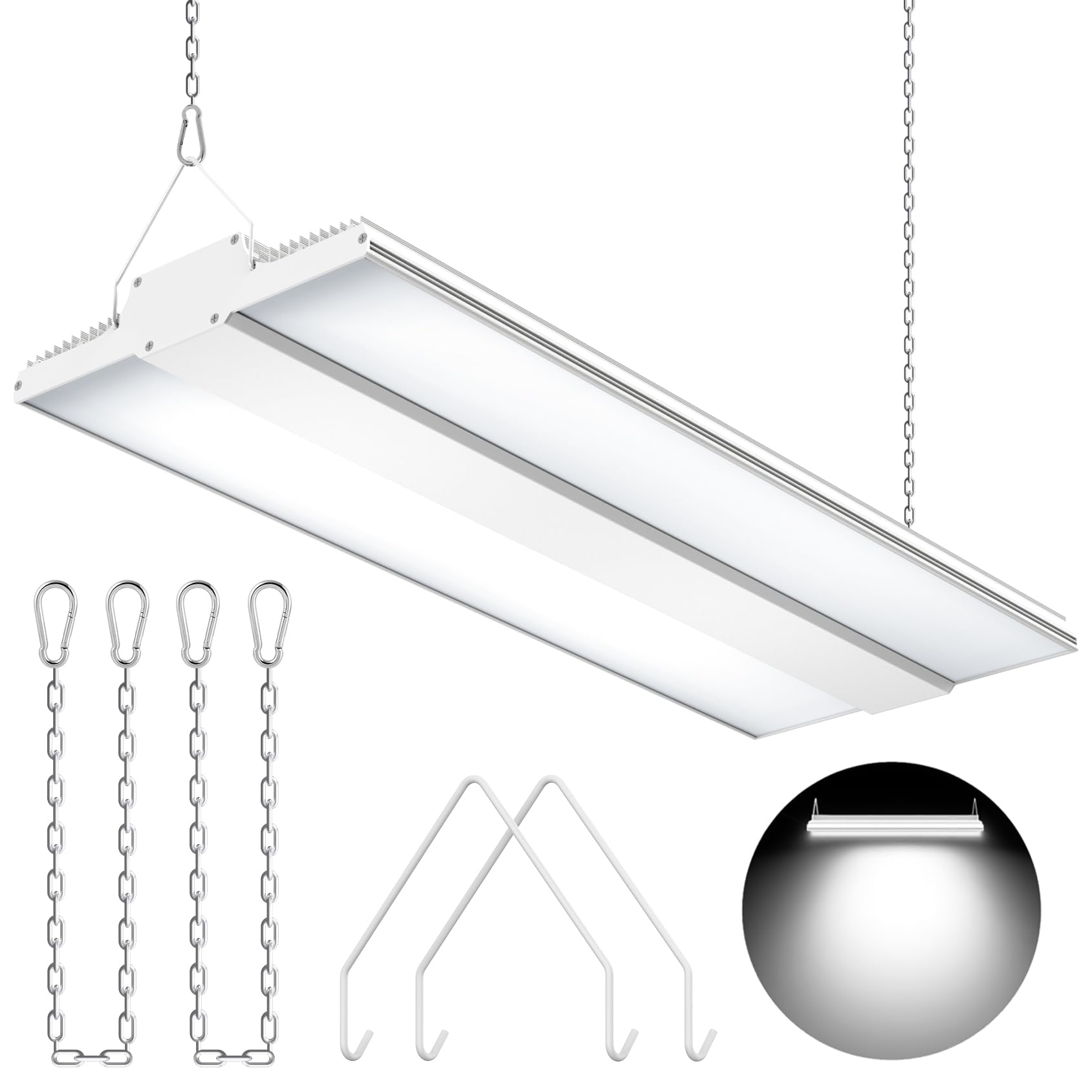 NUOGUAN Linear High Bay Shop Light UL DLC Listed, 5000K LED High Bay Light, 0-10V Dimmable, 150LM/W, AC100-277V, Commercial Bay Lighting for Warehouse Workshop Garage(400W, 60000LM)
