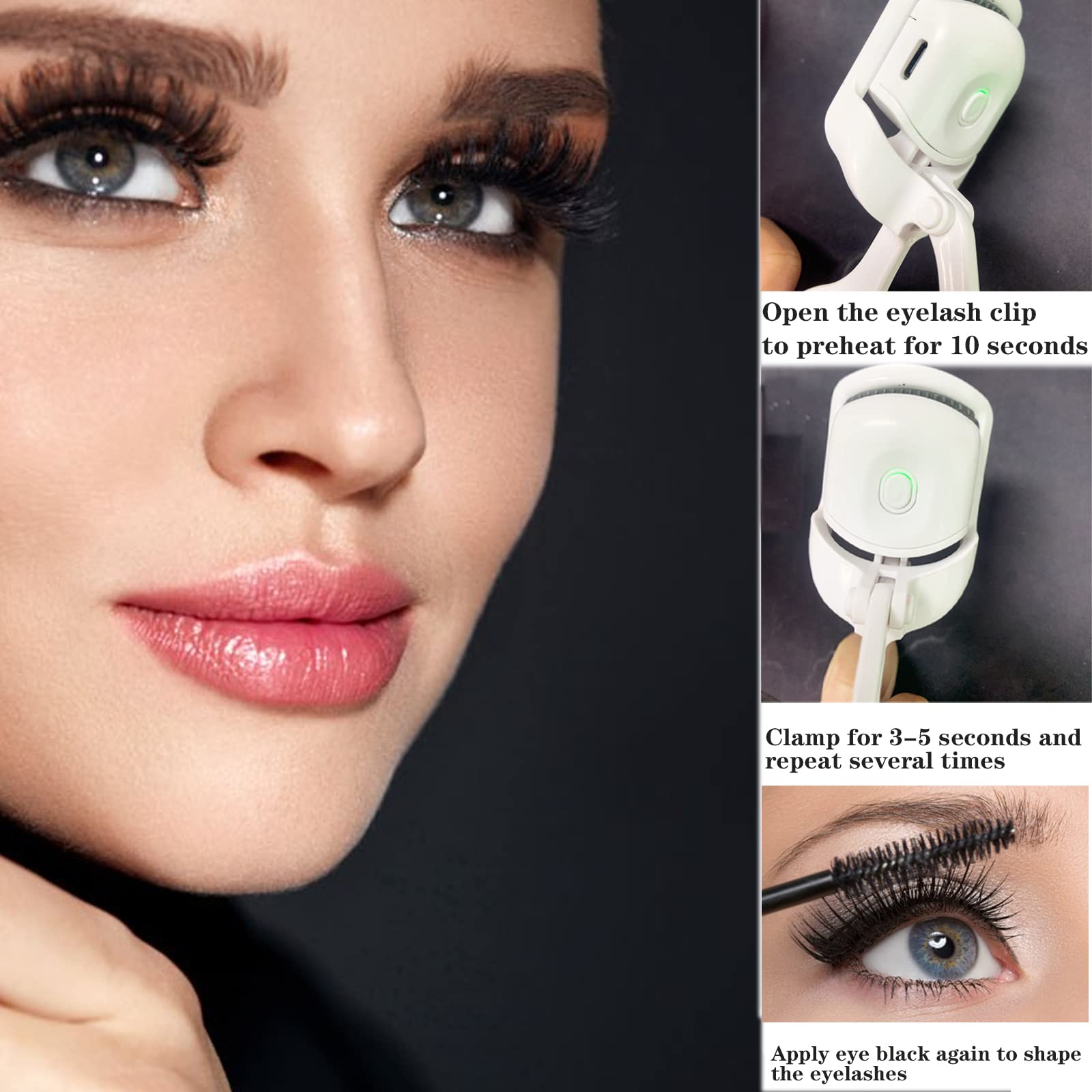 MMSBOG Heated Eyelash Curler, Electric Eyelash curlers 2 Heating Modes USB Rechargeable, Curling Eye Lashes Long Lasting,Ideal Gift for Women (White)
