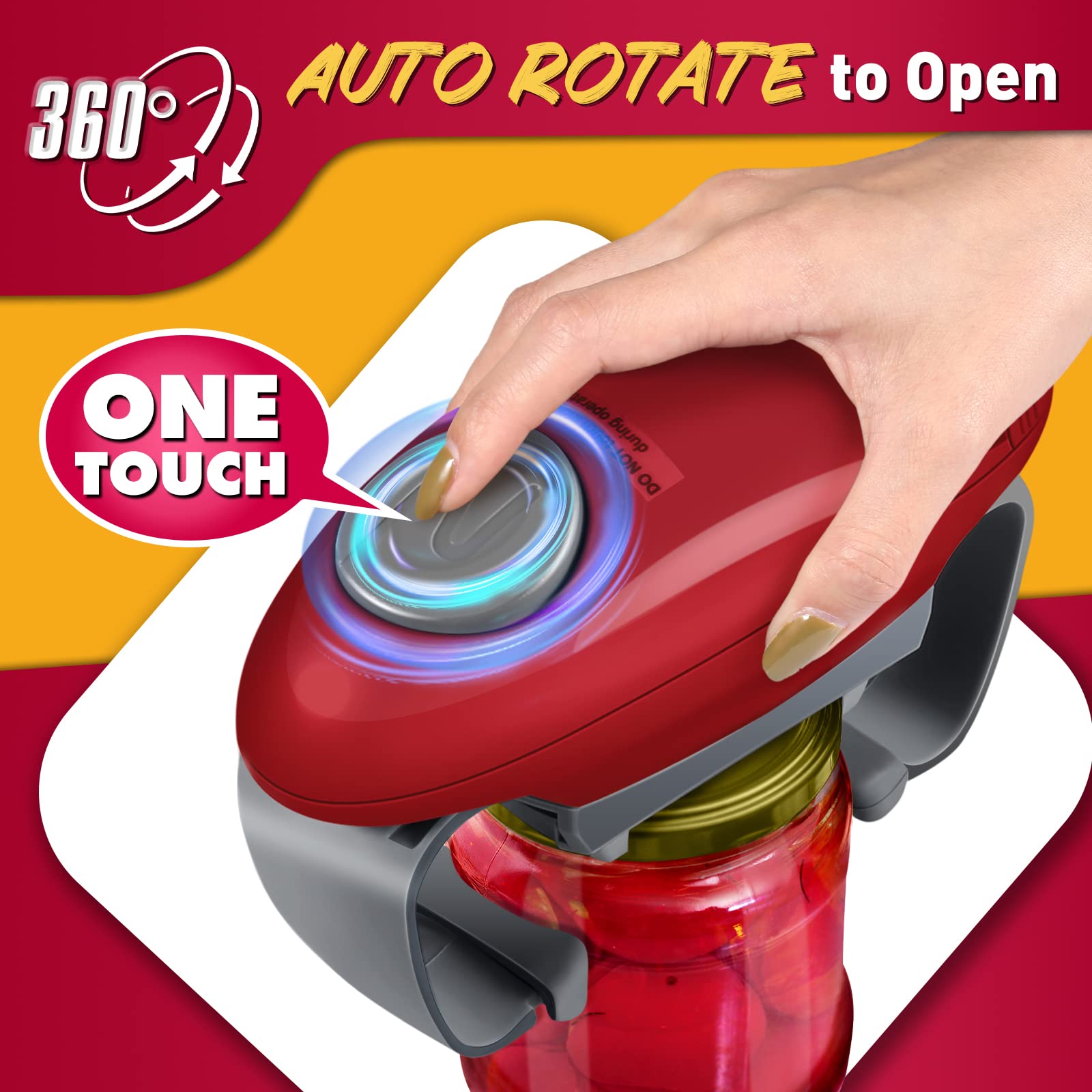 Higher Torque Electric Jar Opener for Seniors with Arthritis Fit Almost Jars Size, Strong Tough Automatic Jar Opener for Weak Hands, Hands Free Battery Operated Bottle Opener for Arthritic Hands(Red)