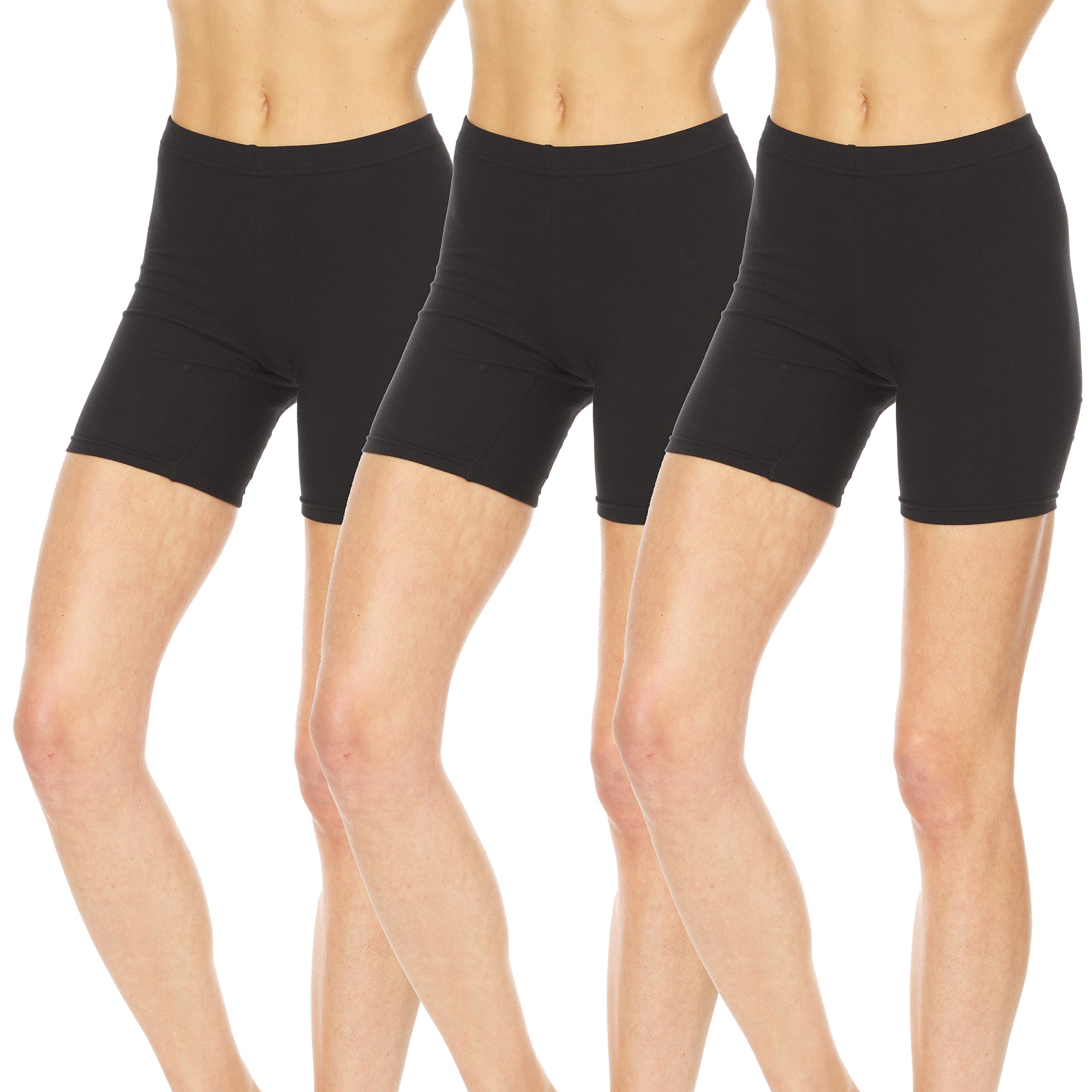 Essential Elements 3 Pack: Cotton Biker Shorts for Women - Stretch Bike Slip Yoga Exercise Undergarment Boxer Boy Shorts (Small, Black)