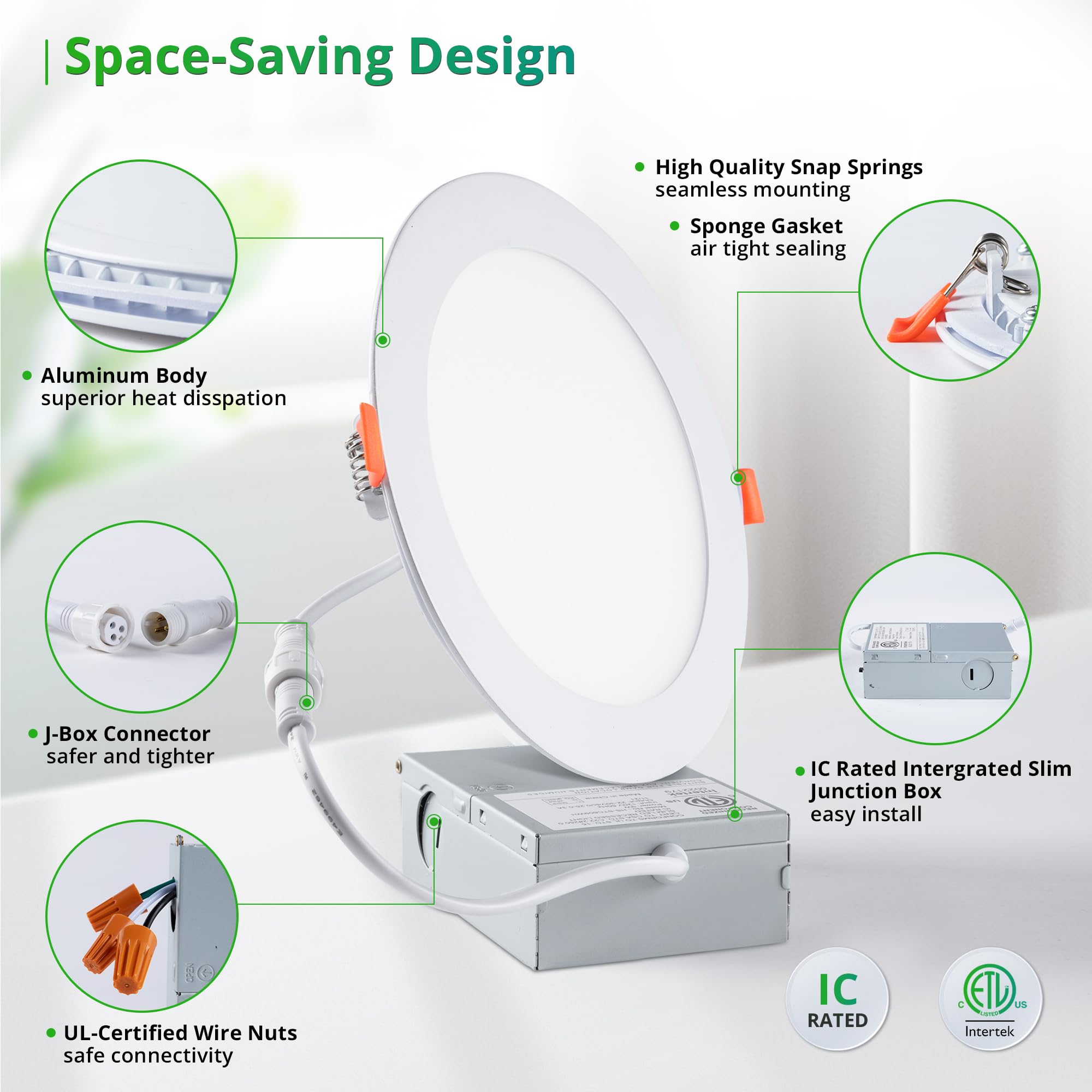 LEDIARY 16 Pack LED Recessed Lighting 6 inch with Junction Box, 5000K Daylight, 1100LM, 12W Eqv 110W, Dimmable Can-Killer Downlight - IC Rated, ETL Certified