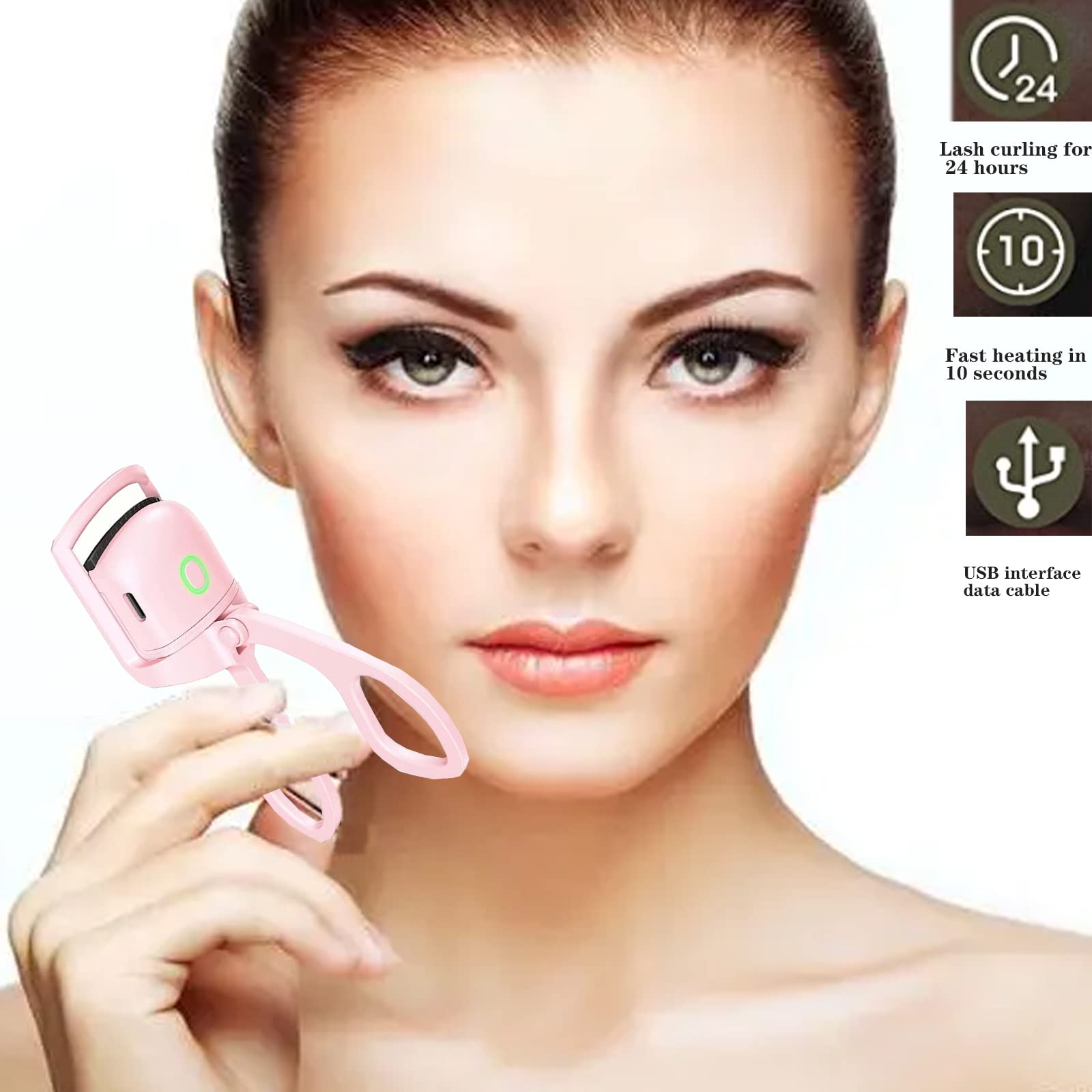 MMSBOG Heated Eyelash Curler, Electric Eyelash curlers 2 Heating Modes USB Rechargeable, Curling Eye Lashes Long Lasting,Ideal Gift for Women (Pink)