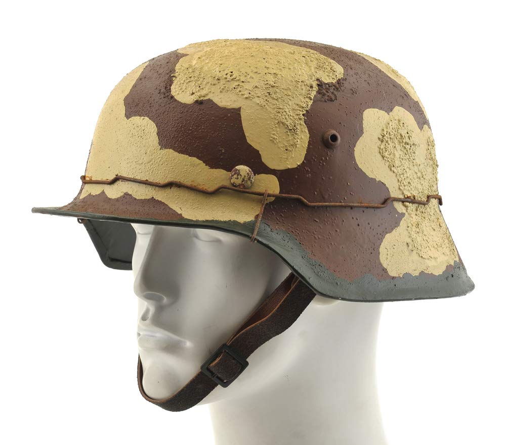 German WW2 M35 Afrika Korps Wehrmacht Helmet Textured Brown Tan Camouflage with Wire 1138WWS
