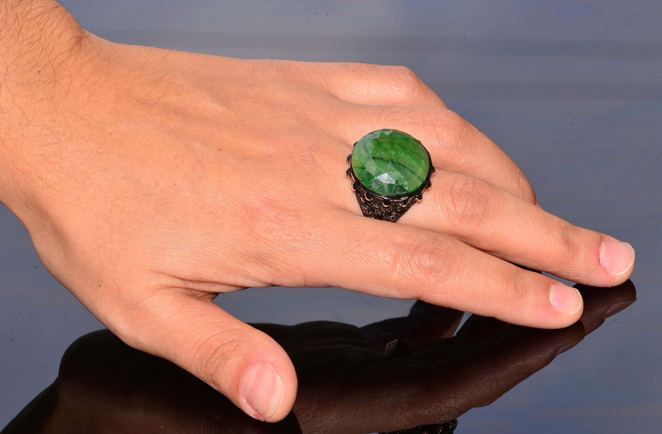 Genuine Emerald Gemstone Ring, 23.10 Carat, 925K Sterling Silver Ring With Gemstone, Stack Ring