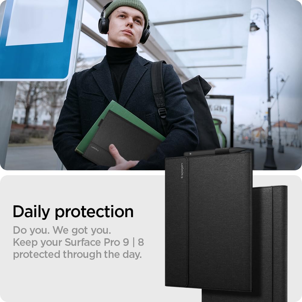 Spigen Stand Folio Designed for Microsoft Surface Pro 11 / Surface Pro 10 / Pro 9/8 Case Cover with Pen Holder (2024/2022/2021) - Black