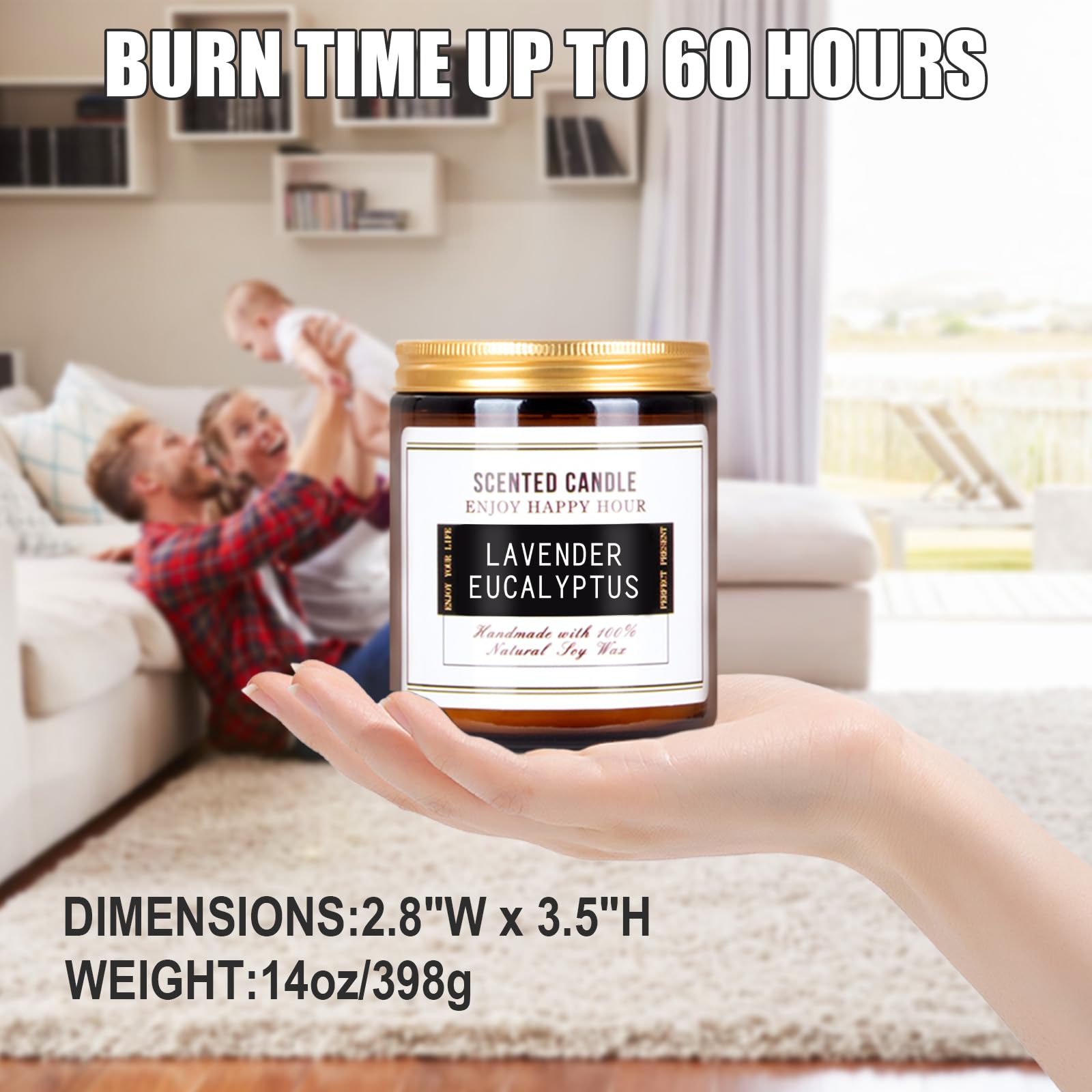 Premium Eucalyptus & Lavender Scented Candles - Soy Wax Candles | Aromatherapy Candles for Stress Relief, Meditation, Yoga, Relaxing, SPA | Natural Jar Candles for Home Men Women Office