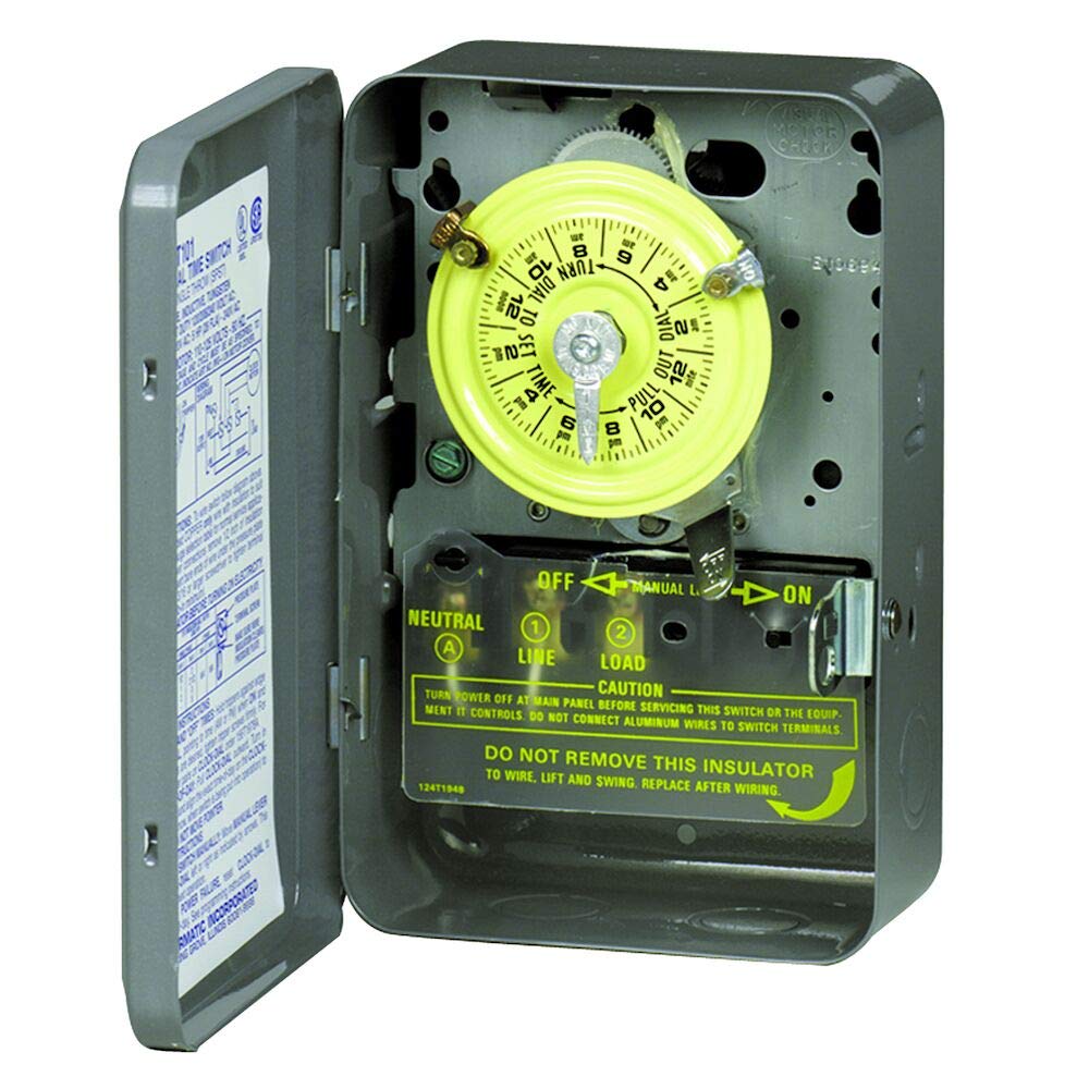 Intermatic T104 Electromechanical Timer Switch - Proven Durability, 40A Load Capacity, Versatile Scheduling, 1-12 Cycles Per Day - Manual Override, Tripper Included for Reliable Time-Based Control