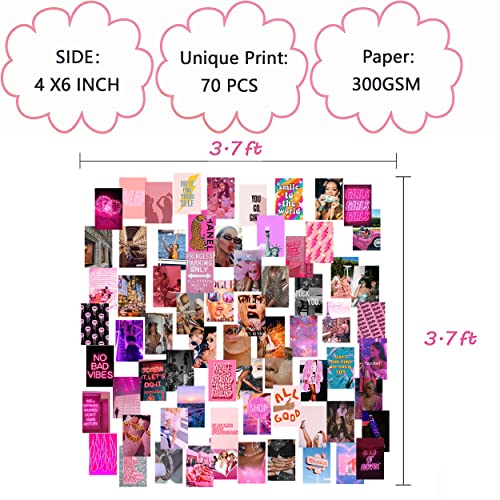 pwlsmomo Wall Collage Kit pink Aesthetic Trendy Photo Collage Kit, Dorm Room Decor 70 Pcs 4x6 Inch