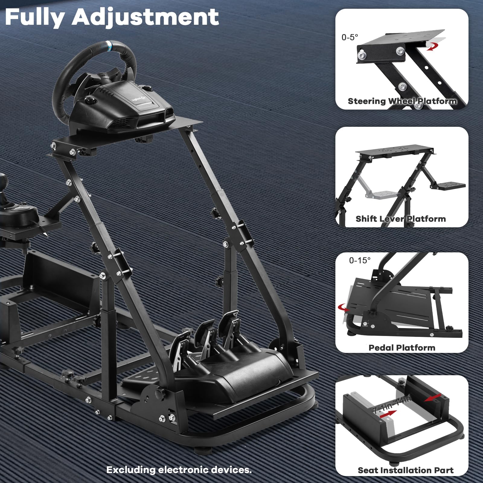 Hottoby Racing Simulator Cockpit Stand Reinforcement Bar Fit for Logitech/Thrustmaster G25 G27 G29 G920 G923 T300RS,Adjustment Sim Bracket,No Steering Wheel,HandBrake,Pedals & Seat