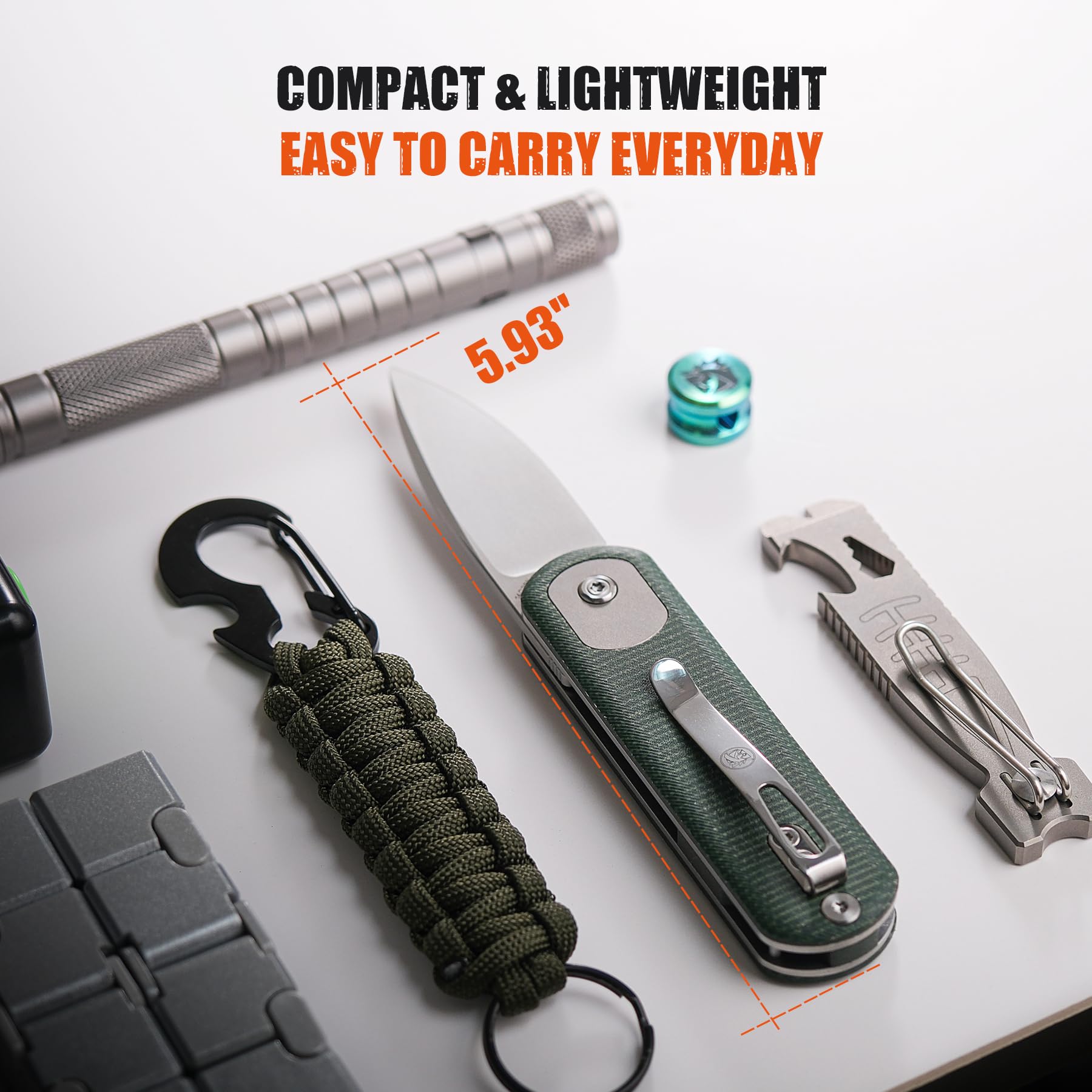 Vosteed Corgi Pup Small Flipper Pocket Knife for Men Women Gifts, 2.37" 14C28N Blade EDC Folding Knife, Patented Trek Lock Gentleman's Pocket Knife with Clip - Micarta Handle with Titanium Insert