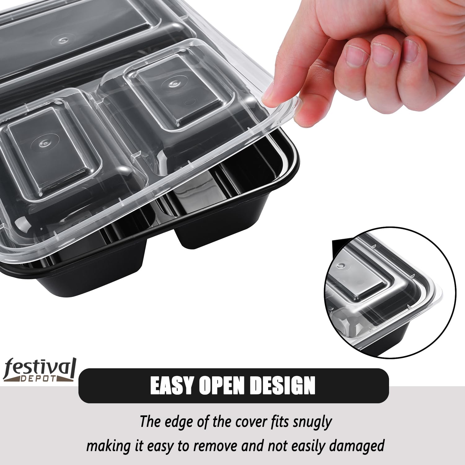Sports Festival 22 Pack Meal Prep Containers, 43OZ Bento Box, 3 Compartment Divided Food Storage Containers Durable Stackable Reusable, For Microwave/Dishwasher/Freezer(22 Trays & 22 Lids)