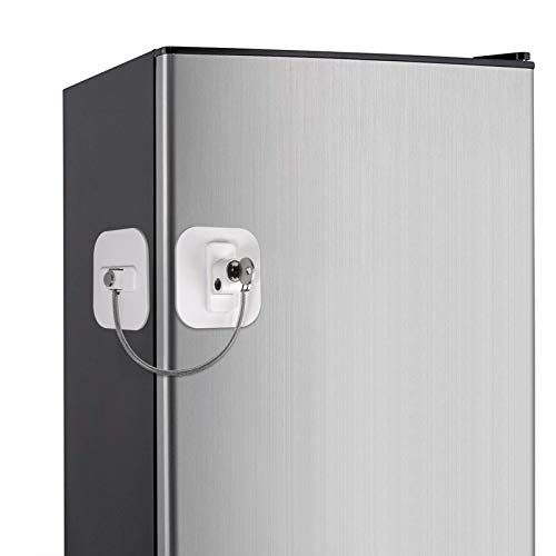 eSynic Fridge Lock, 4pcs Adhesive Refrigerator Door Locks with Key Child Safety Cabinet Locks Drawer Lock for Openable Furniture, Appliances, Washing Machine, Sliding Closet- 2Pcs Black + 2Pcs White