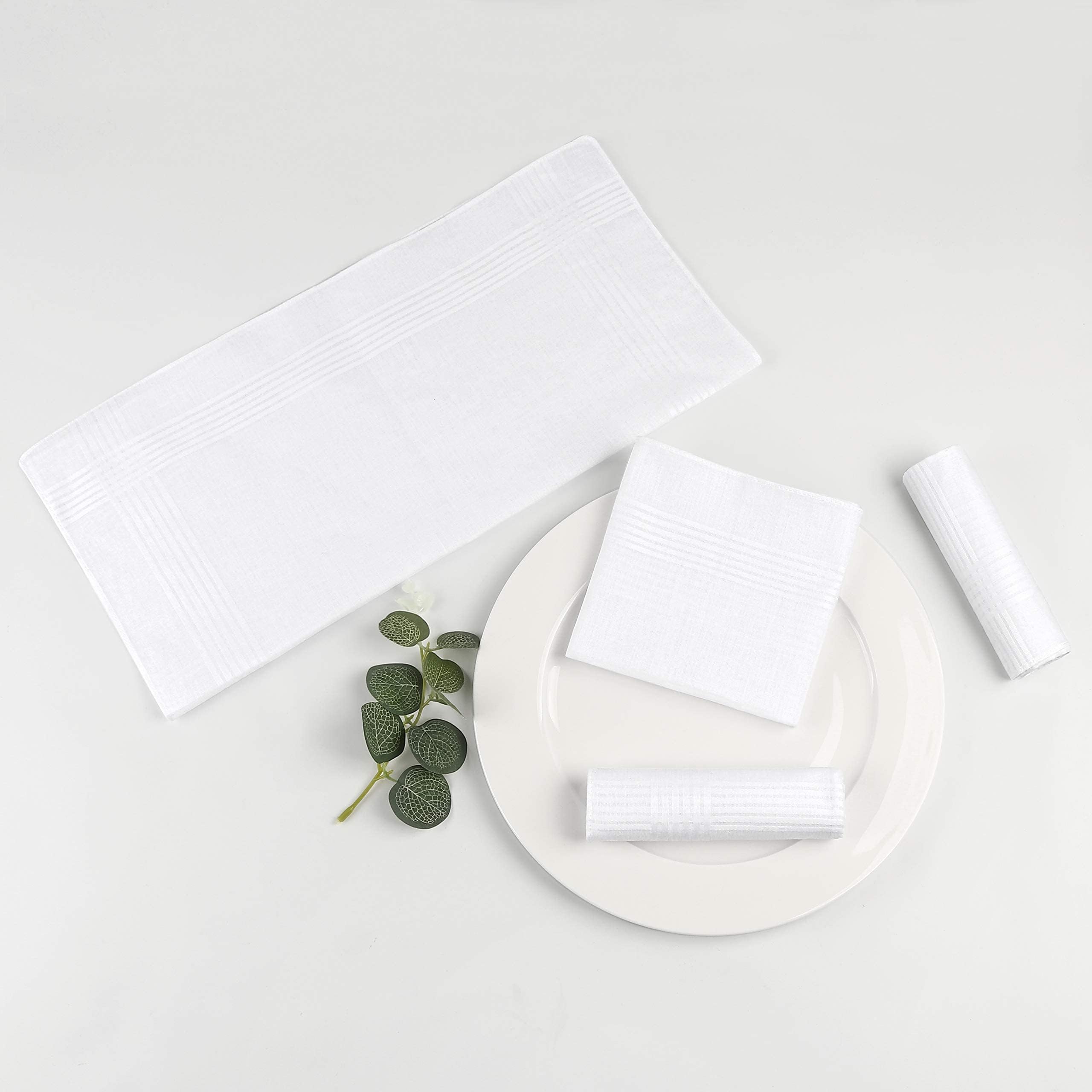 HOULIFE 100% Cotton Men's Handkerchiefs, Solid White Handkerchiefs for Men Cotton Pocket Square 15.7x15.7 (6/12pcs)