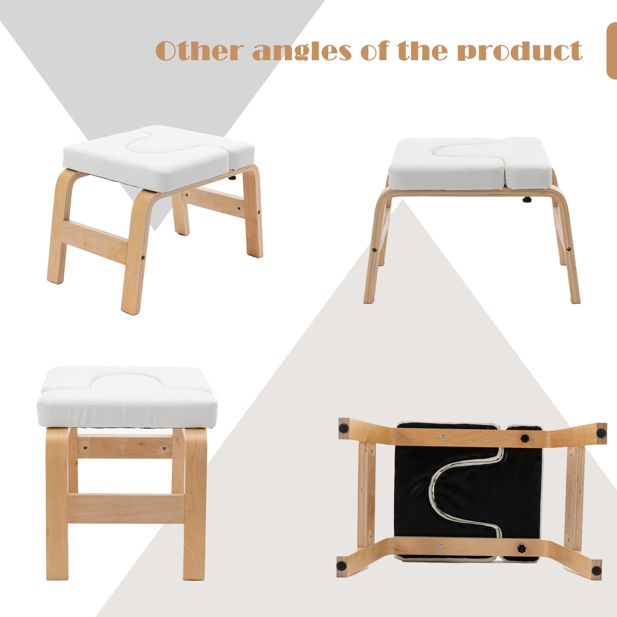 KCC Yoga Headstand Bench,Yoga Inversion Chair,Yoga Inversion Trainer, Wood Frame and PVC Pads,White