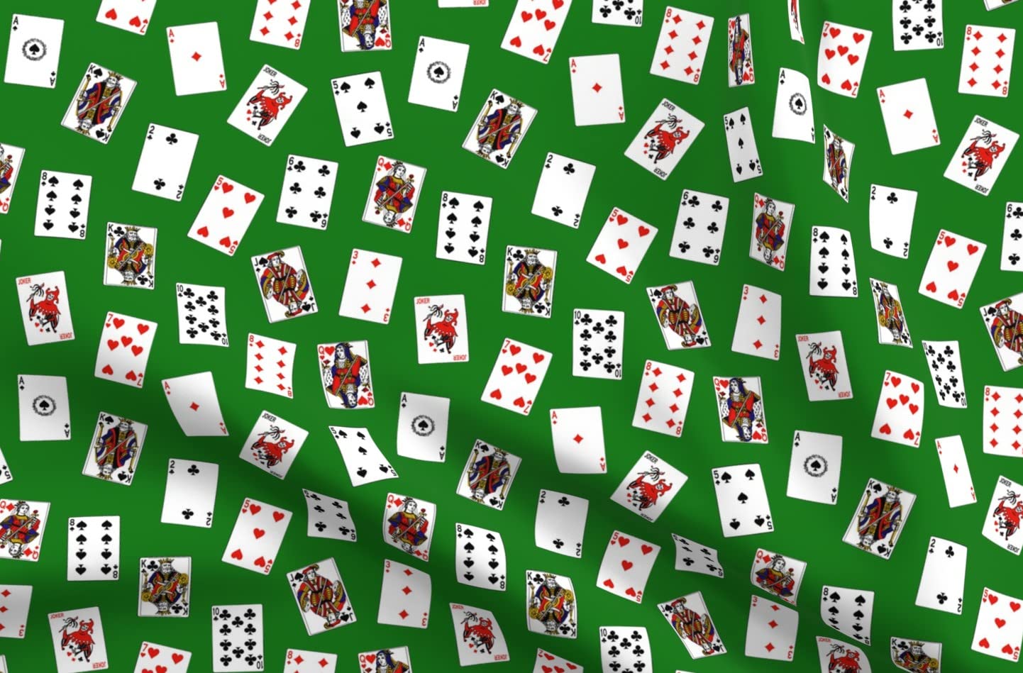 Spoonflower Fabric - Playing Cards Green Deck Card Game Poker Casino Printed on Petal Signature Cotton Fabric Fat Quarter - Sewing Quilting Apparel Crafts Decor
