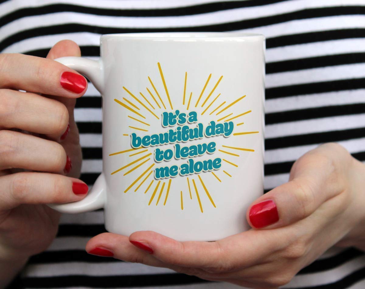 Introvert Antisocial Sarcastic Sassy Coffee Mug, Fun Cup for Men Women Friend Sister Coworker It's a Beautiful Day to Leave Me Alone (11oz)