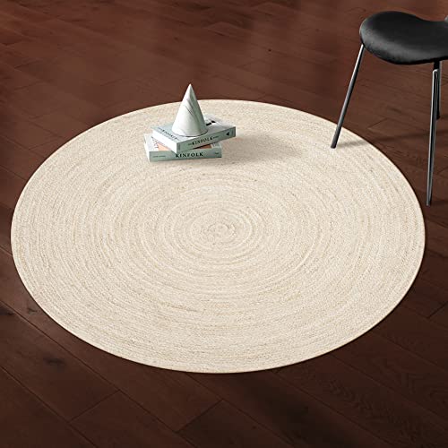 Ramanta Home Jute Braided Rug 48x48in Rectangular Natural Jute Rug. Uses- Bedroom Doorway Reversible, Indoor Entryway Rug, Primitive, Kitchen Rug, Rustic, Country, Farmhouse Décor