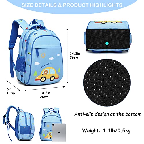 MINGHUICHIC Kids Backpack for Boys Girls Cute Lightweight Elementary Toddler School Bags with Padded Back & Adjustable Strap (Cars)