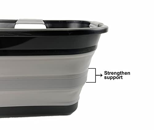 SAMMART 30L (8 gallon) Set of 2 Collapsible Plastic Laundry Basket - Foldable Pop Up Storage Container/Organizer - Portable Washing Tub - Water capacity: 24L (6.3 gallon) (Alloy Grey + Crystal Blue)