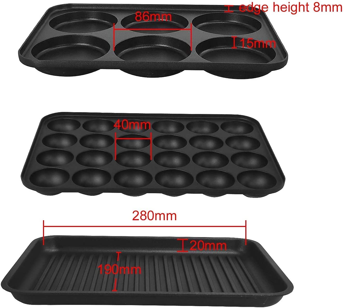 HeHoGoGo 3 in 1 Multifunctional Electric Griddle Electric Skillet Nonstick Baking Maker with 3 Interchangeable Pan Takoyaki Maker Cake Pop Maker Pancake Maker Red