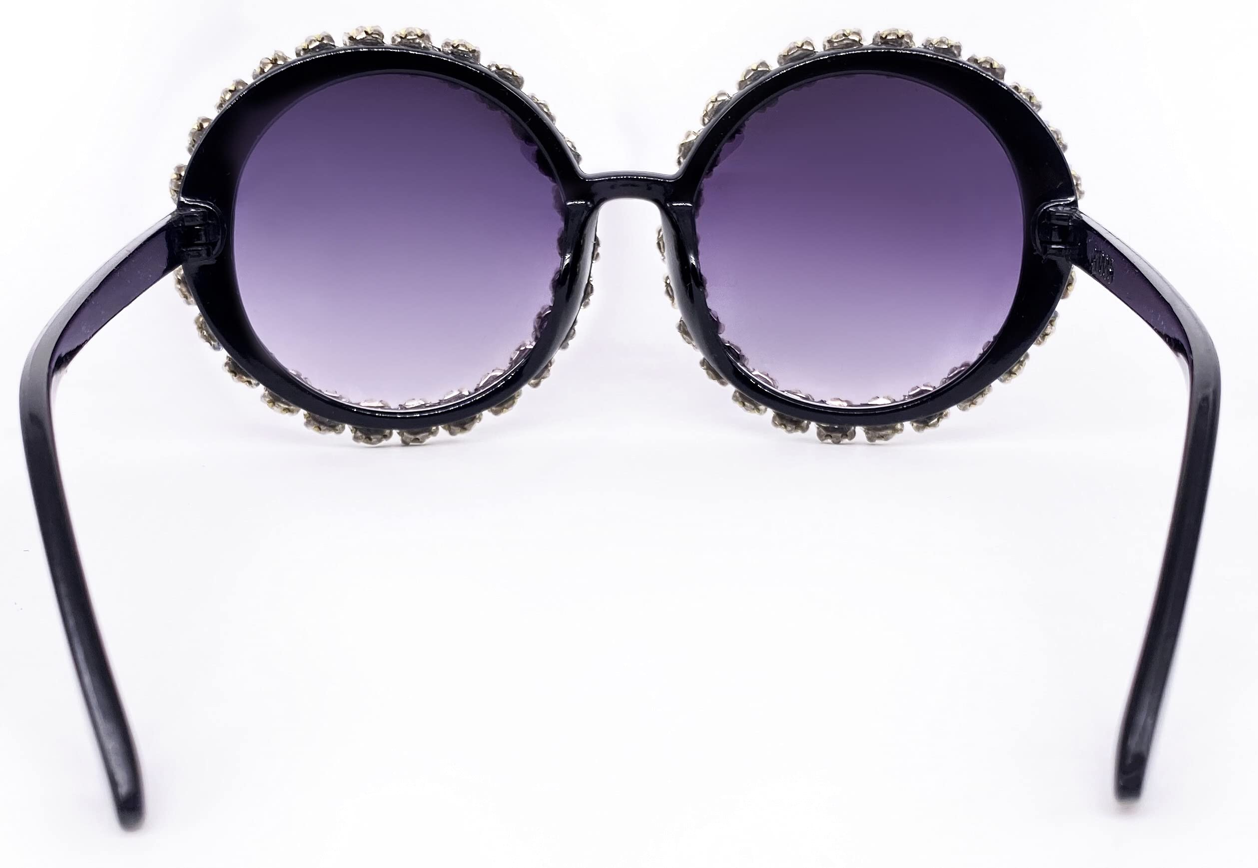 HOUSE PARTY 2K20 Stunning 4-Carat Rhinestone Studded Super Sparkly Sunglasses Elton John Style Round Oversize Deep Violet UV400 Polarized Lenses Onyx Black Frames