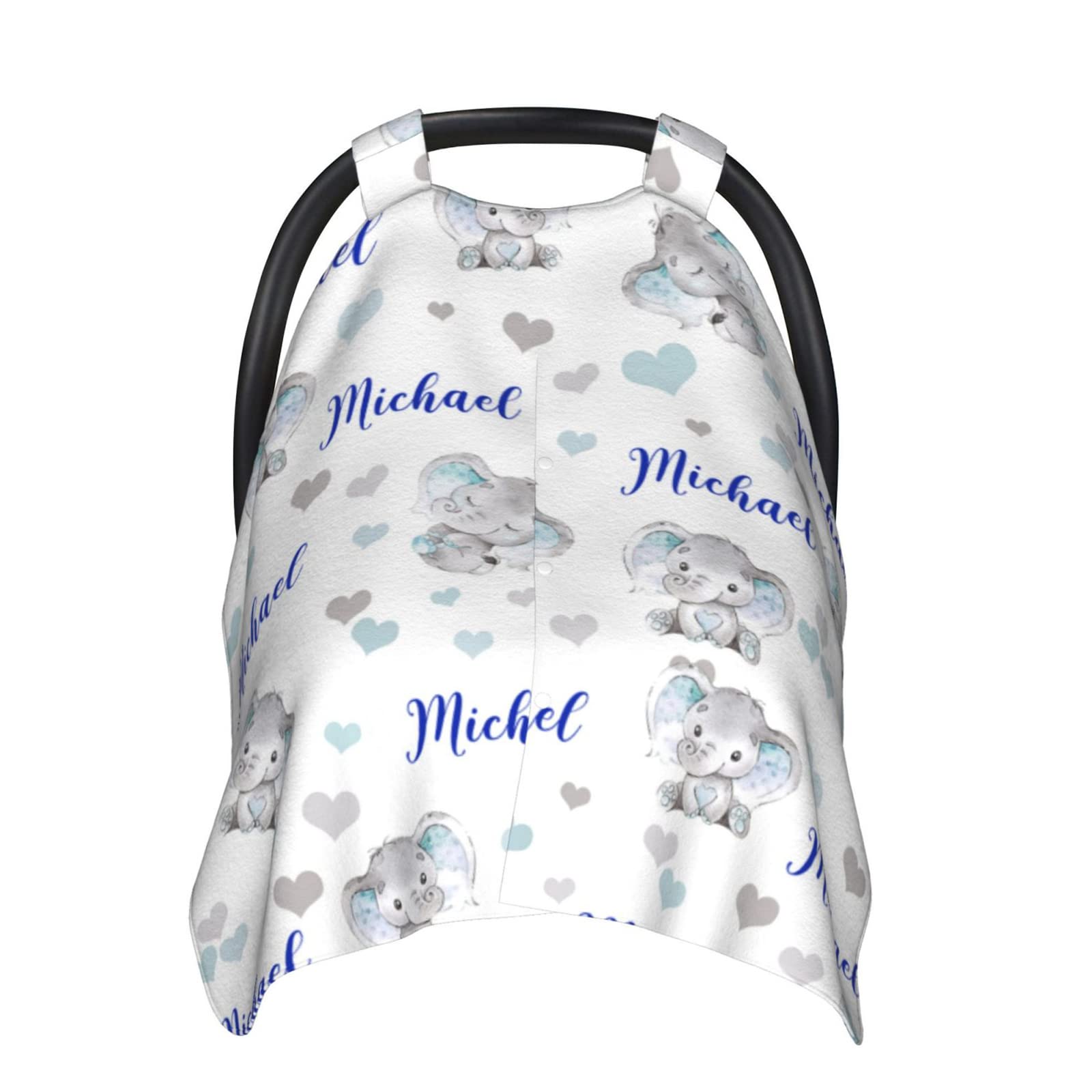 TOMASIAN Personalized Cute Elephant Baby Car Seat Canopy for Babies with Name, Custom Multi-use Blankets Girls Boys, Minky Nursing Breastfeeding Stroller Cover Canopies Newborn, 27.5in x 39in