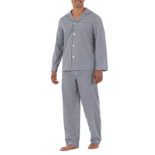 Fruit of the Loom mens Long Sleeve Broadcloth Pajama Set, Navy/White Check, Large US