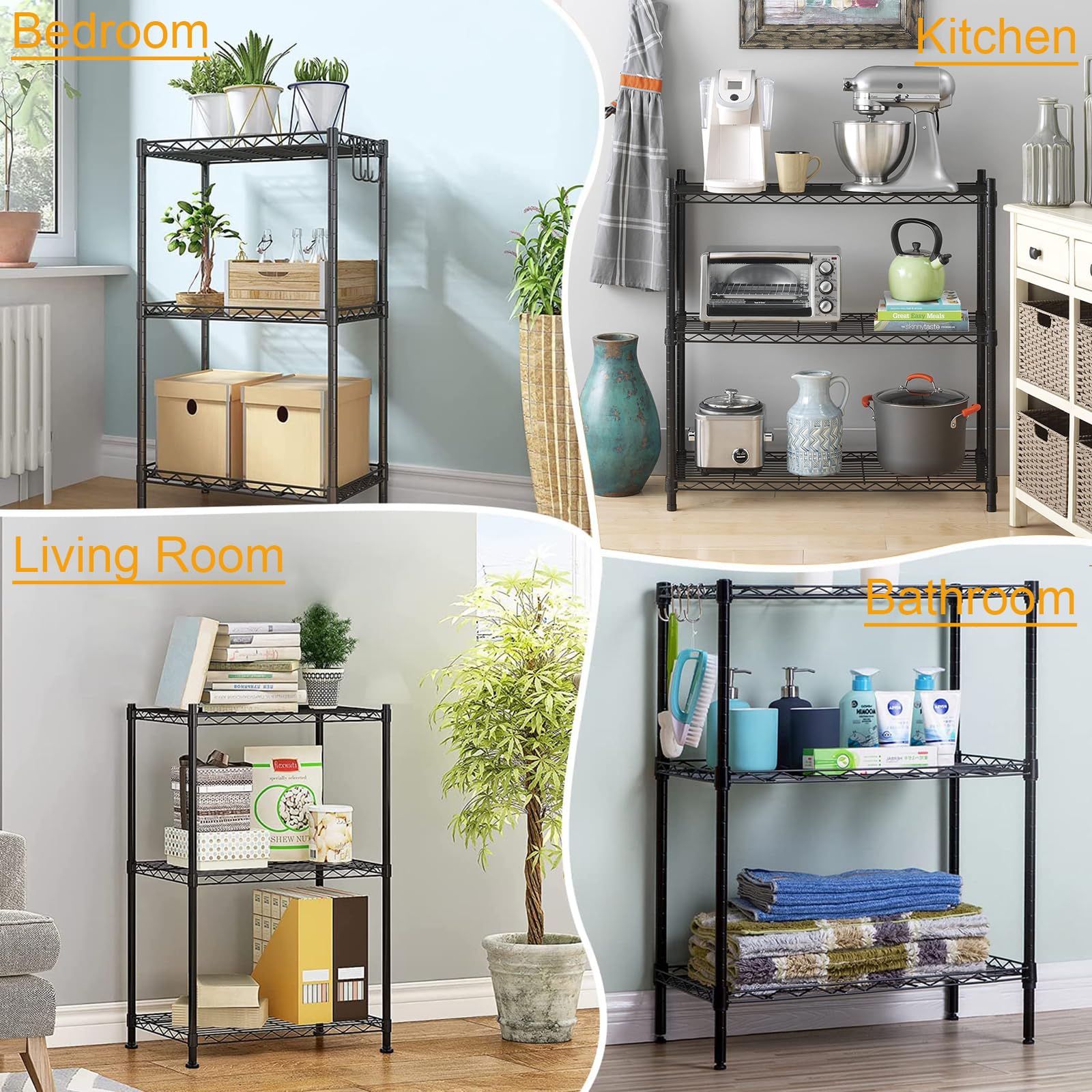 SsngygHme 3 Tier Shelves Storage, Wire Shelf Unit, Standing Adjustable Metal Shelves Organizer, Storage Racks for Restaurant Garage Pantry Kitchen Garage(Large,23.6" L x13.7 W x 35.5" H)…