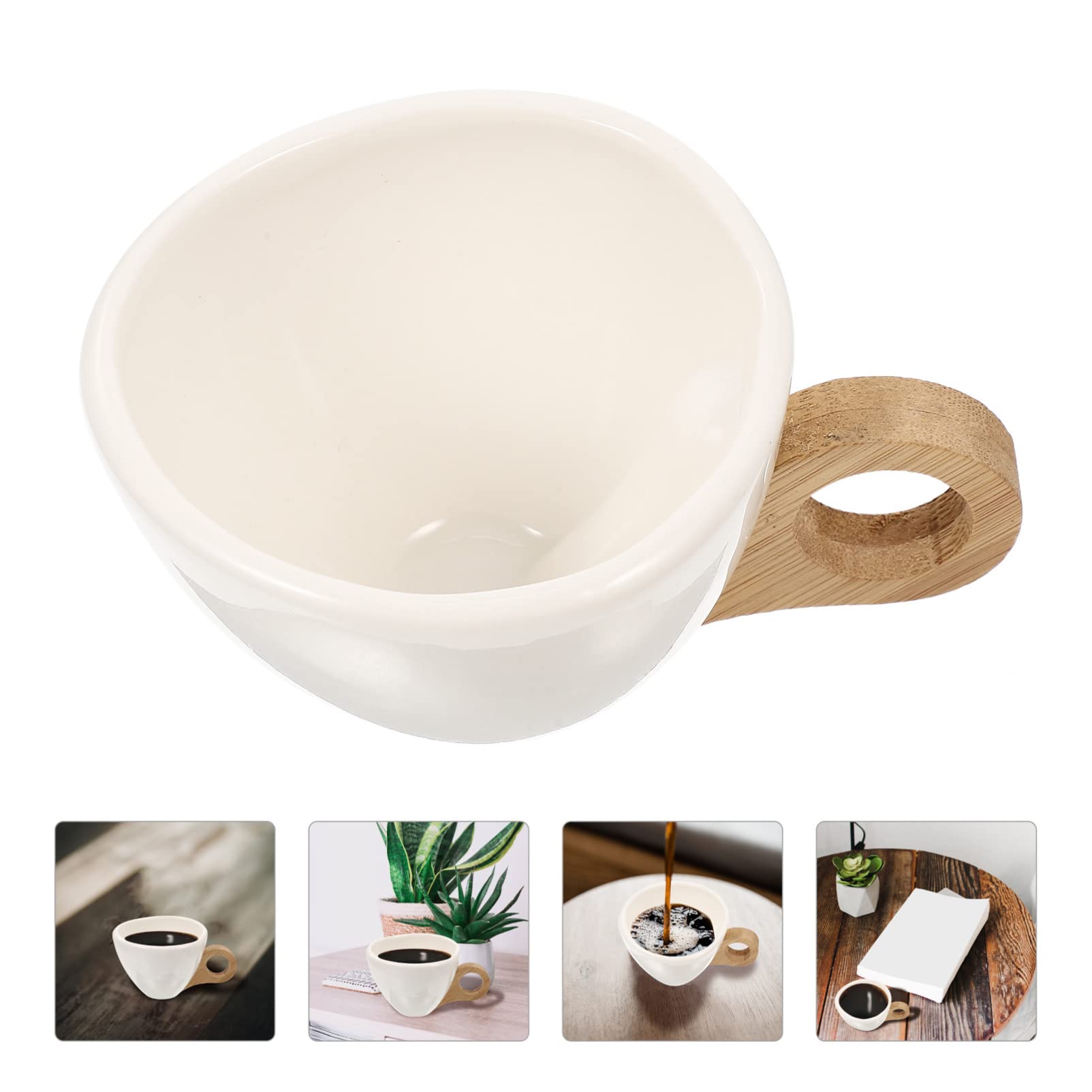 Hemoton 2Pcs Coffee Mug Ceramic with Wooden Handle, 150ml/5Oz Coffee Cup Household Drinking Cup Espresso Cup (White)