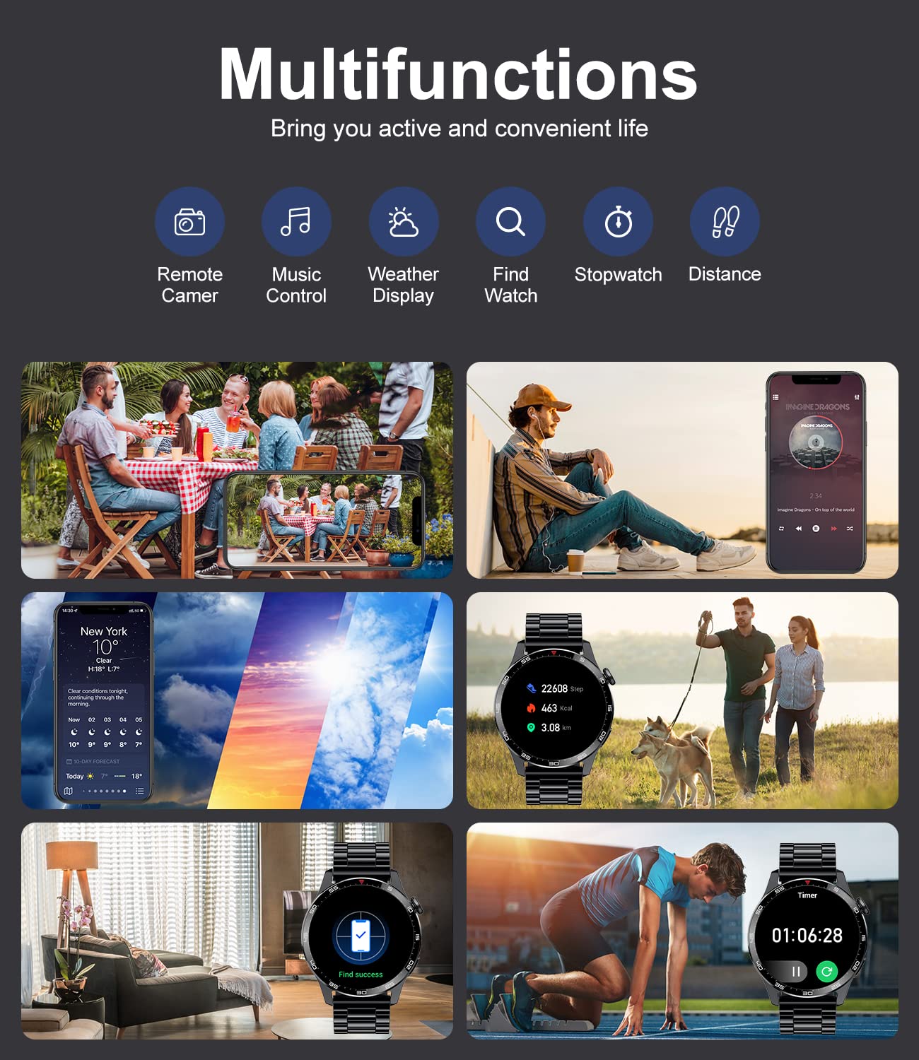 LIGE Smart Watch for Men Answer/Make Call, IP67 Waterproof Fitness Tracker Heart Rate/Sleep Monitor, 1.32" HD Color Screen Smartwatch with Bluetooth Call/Text Message/Step Counter for Android iOS